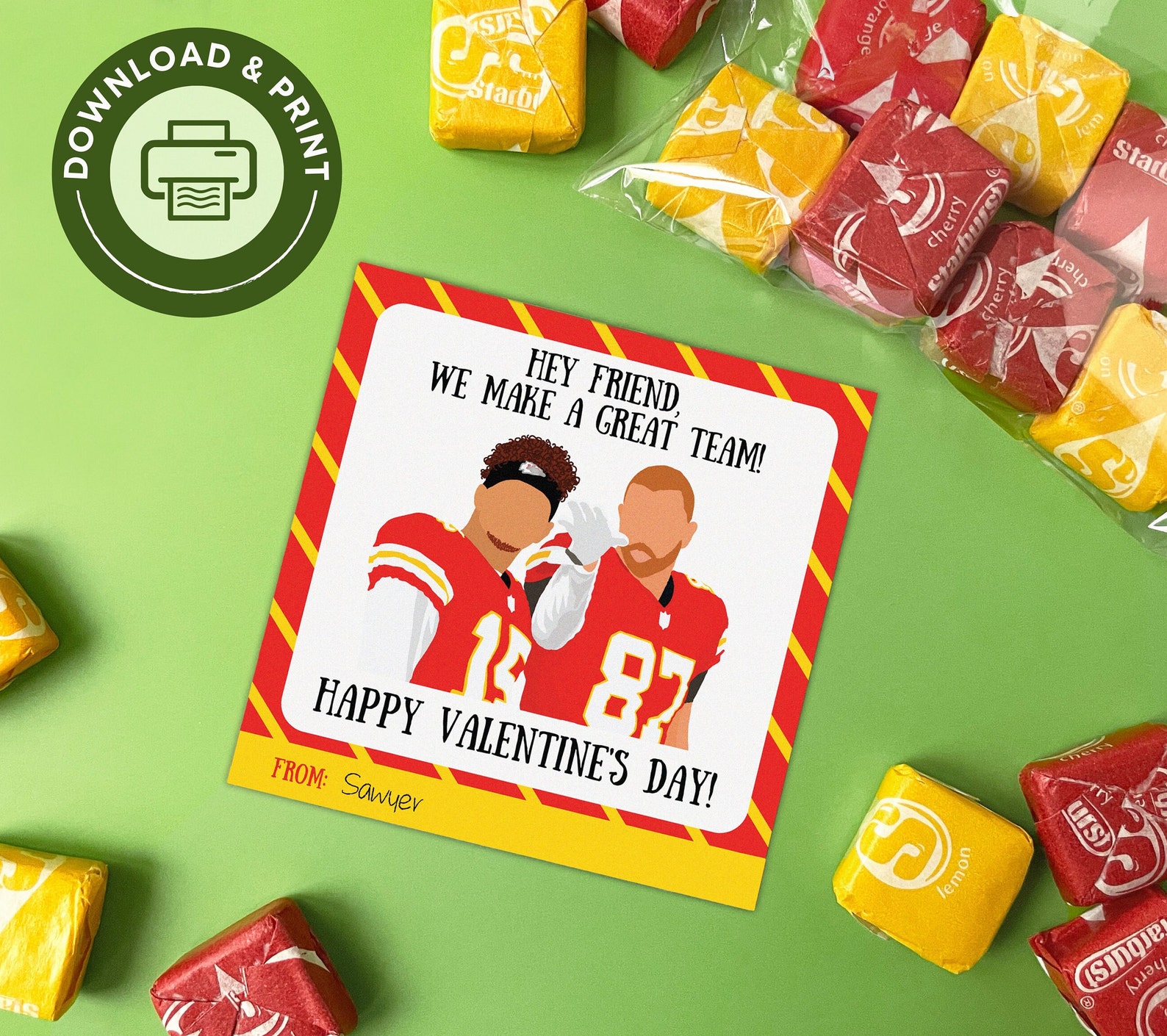 Kelce and Mahomes Valentines, PRINTABLE Instant Download, Easy Kids ...
