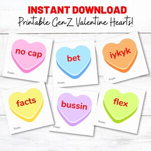 PRINTABLE Valentine Card, Gen Z Conversation Heart Valentine Card ...