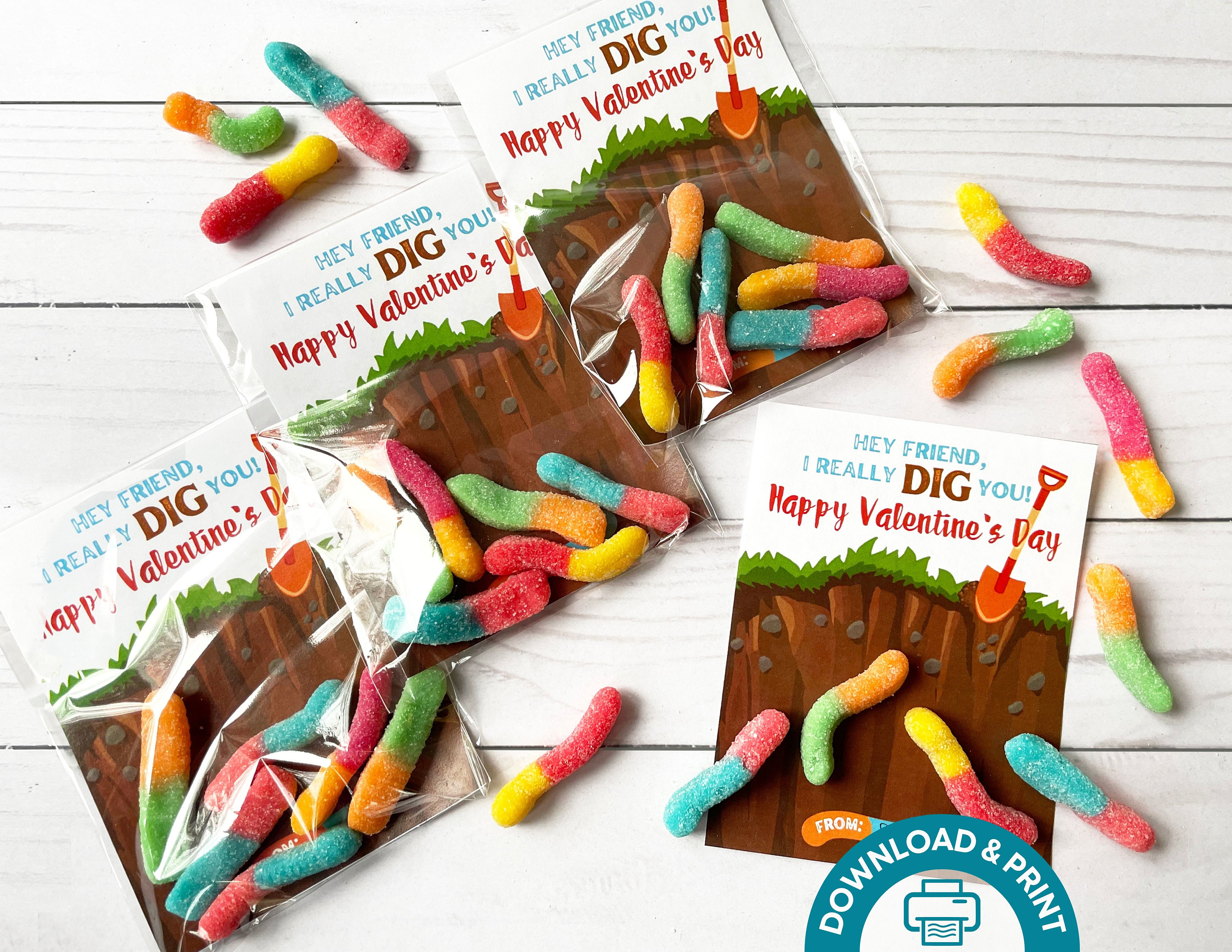 PRINTABLE Valentine Card, Gummy Worm Valentine Card, Printable ...