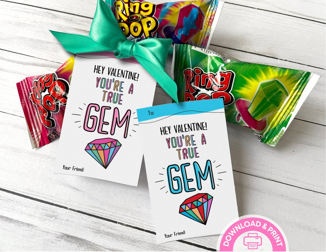 PRINTABLE Valentine Card, Ring Pop Valentine Card, Printable Classroom ...