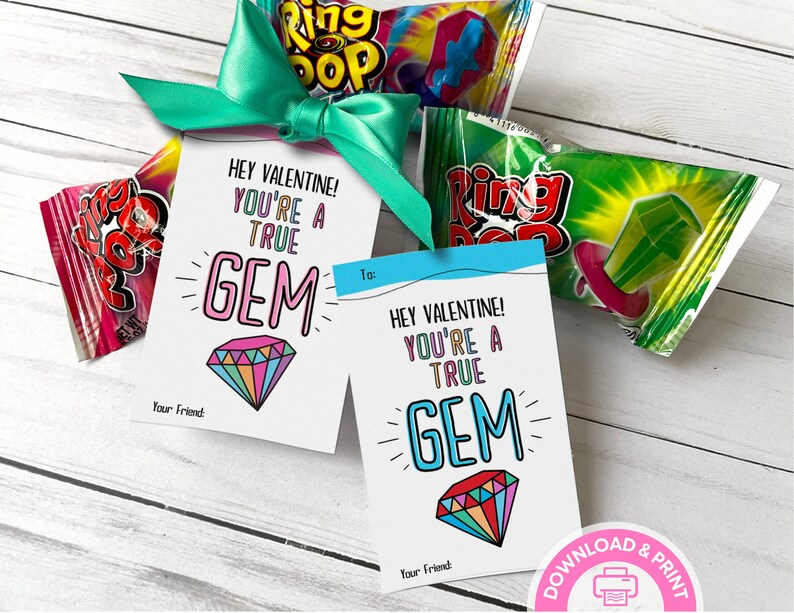 PRINTABLE Valentine Card, Ring Pop Valentine Card, Printable Classroom ...