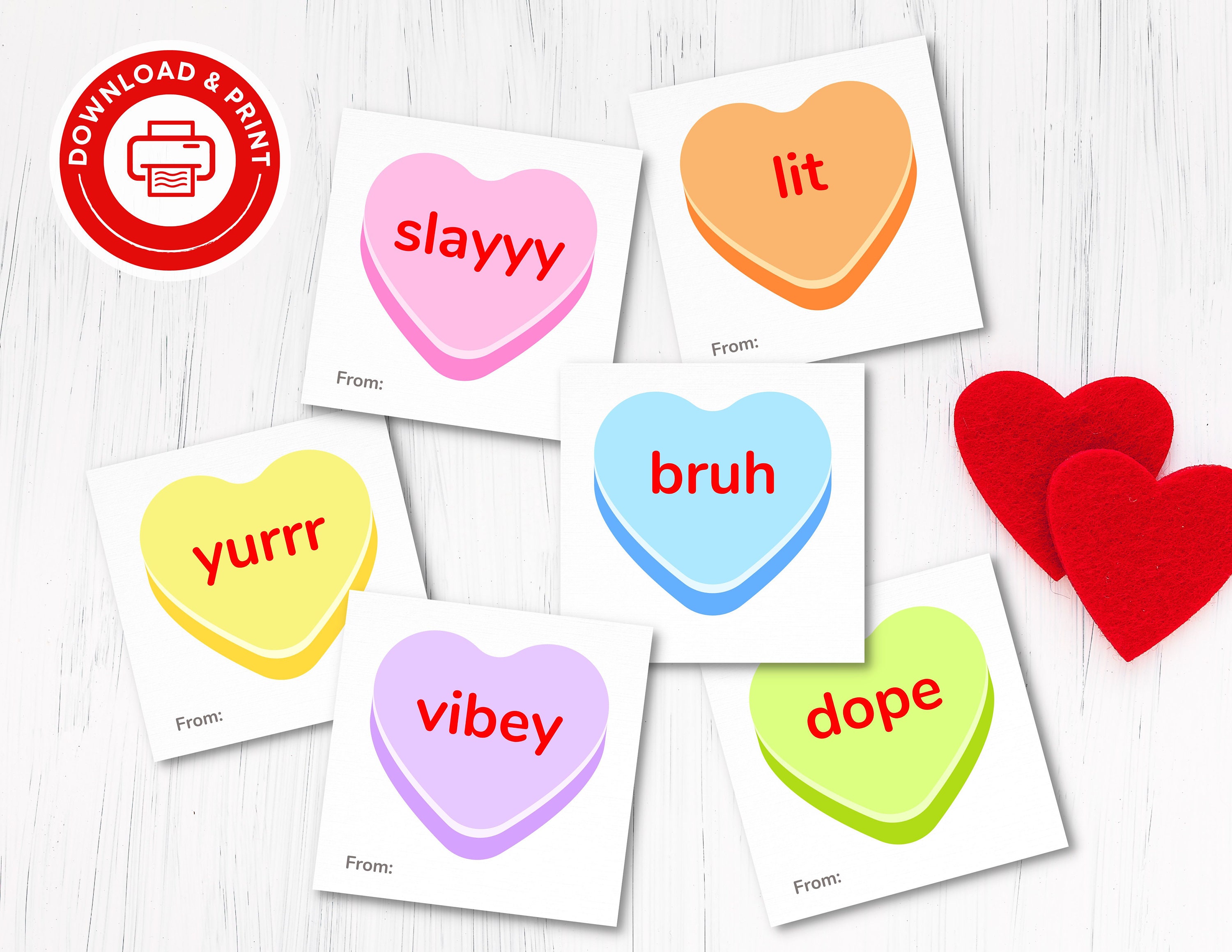 PRINTABLE Valentine Card, Gen Z Conversation Heart Valentine Card ...
