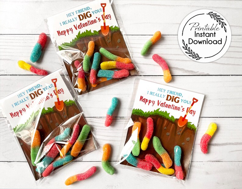 PRINTABLE Valentine Card Gummy Worm Valentine Card Printable - Etsy