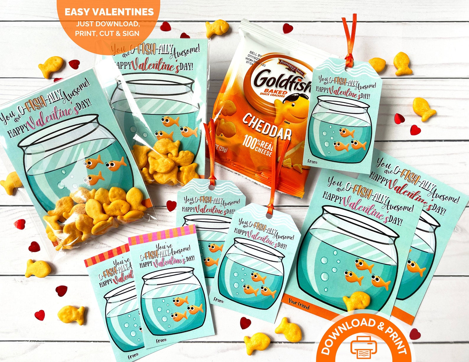 PRINTABLE Valentine Card, Goldfish Valentine Card, Printable Classroom ...