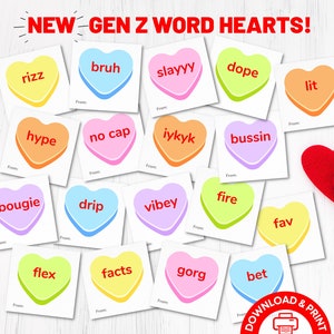 PRINTABLE Valentine Card, Gen Z Conversation Heart Valentine Card ...