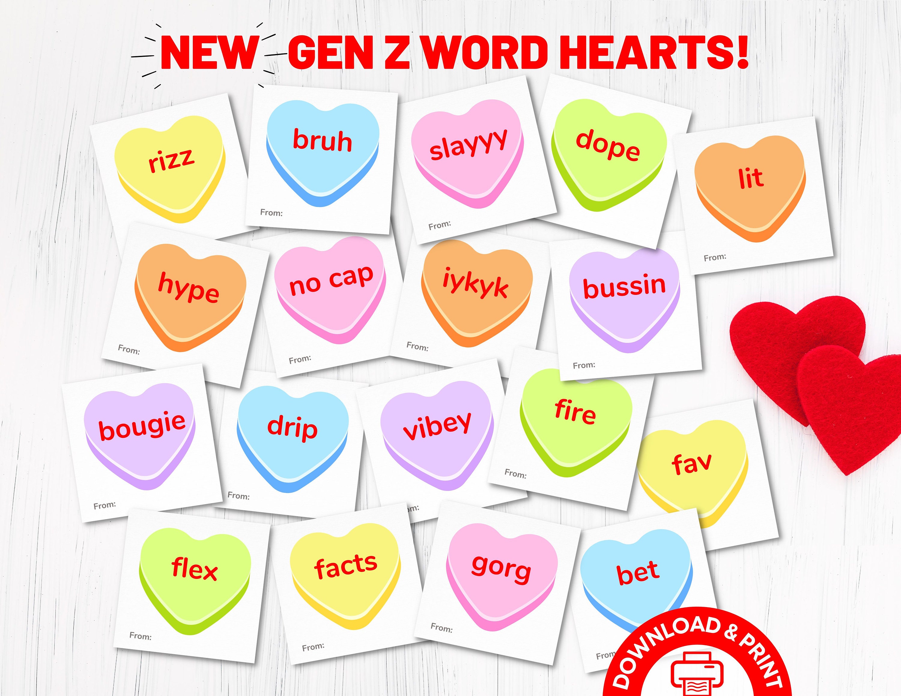 PRINTABLE Valentine Card, Gen Z Conversation Heart Valentine Card ...