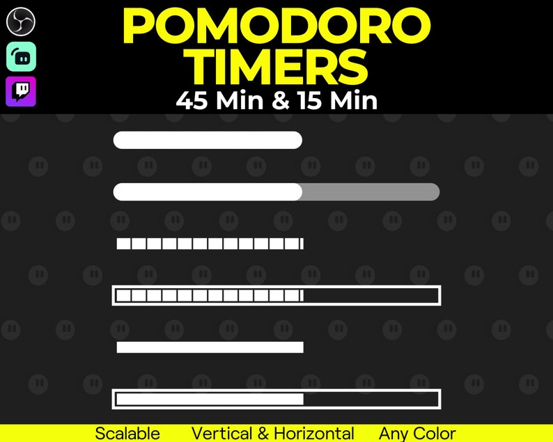 Pomodoro Timers for Stream, Loading Bar, 45 Minutes Work or Study & 15 ...