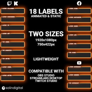 Animated Orange Saber Stream Labels, Twitch Labels, Latest Follower ...