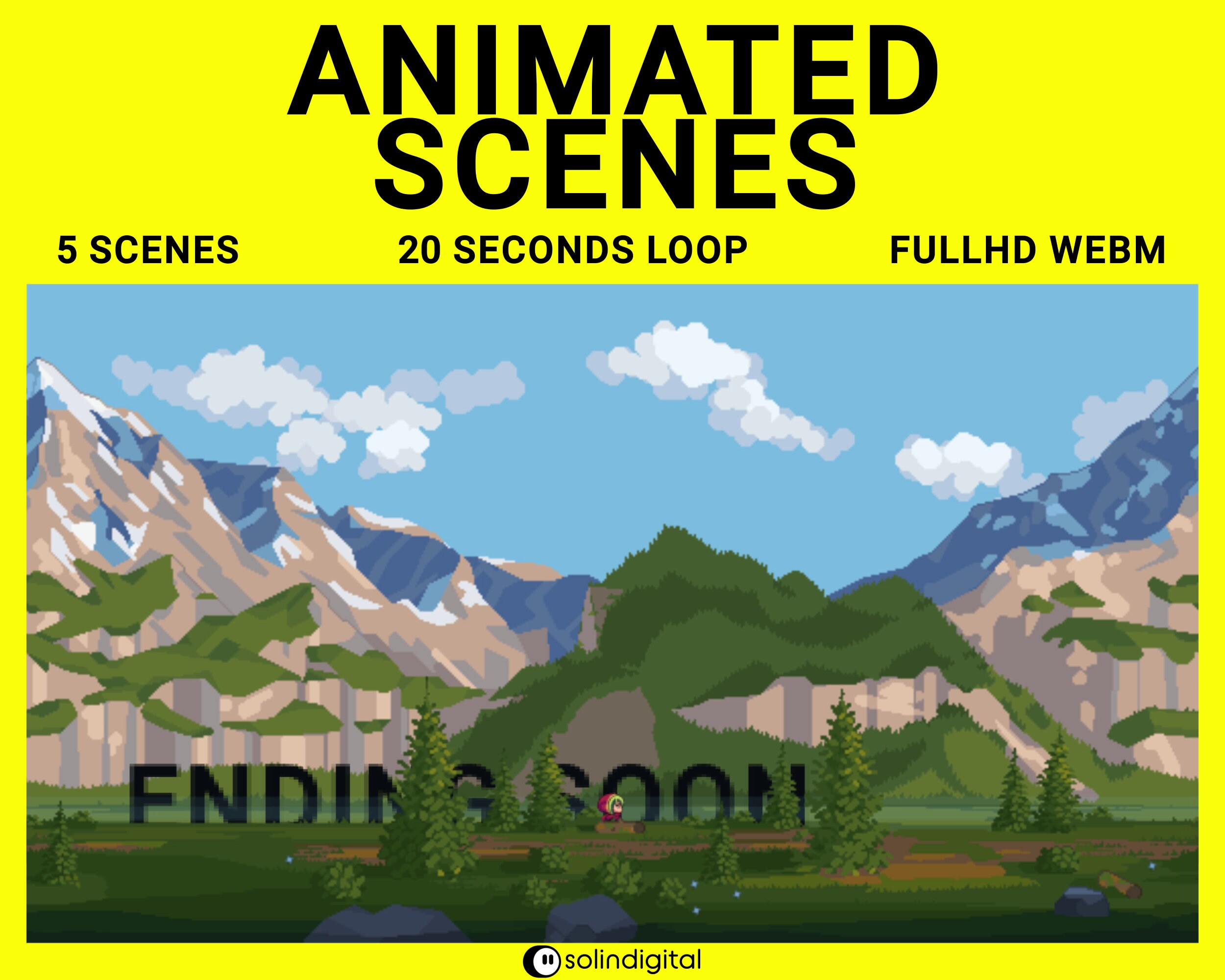 Pixel Mountain Animated Scenes, BRB, Be Right Back, Starting Soon ...