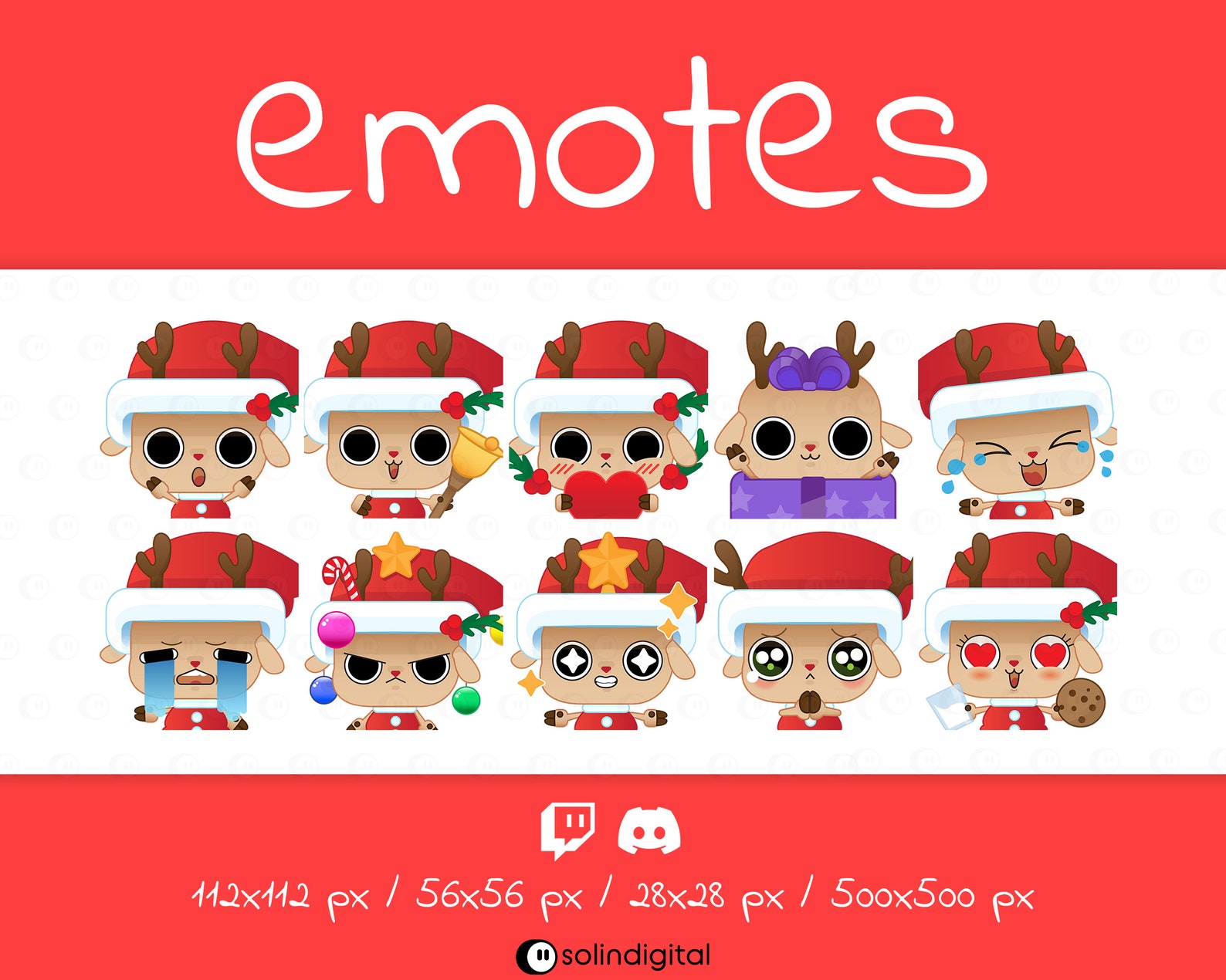 Cute Reindeer Emotes, 10x Kawaii Cute Christmas Holiday Rudolf Tanuki ...