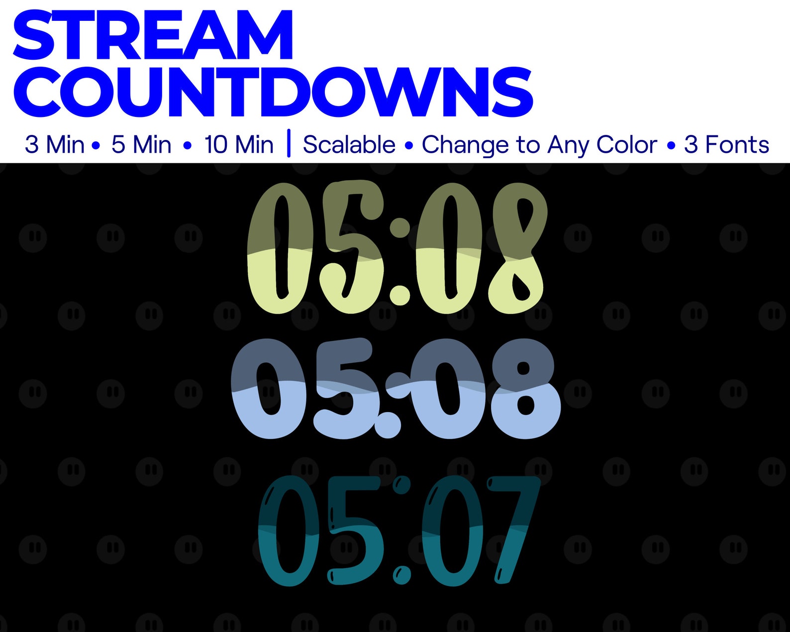 Water Stream Countdown, Stream Starting Timer With 3 Fonts, 3, 5 and 10 ...