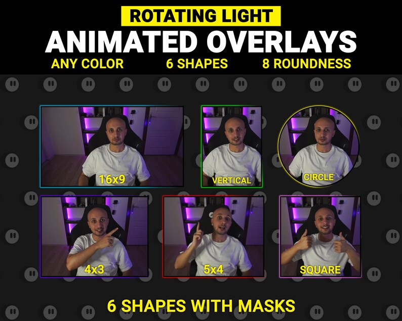 Rotating Light Animated Overlays, Camera Layout for Streaming, Easy to Implement, Any Color ...