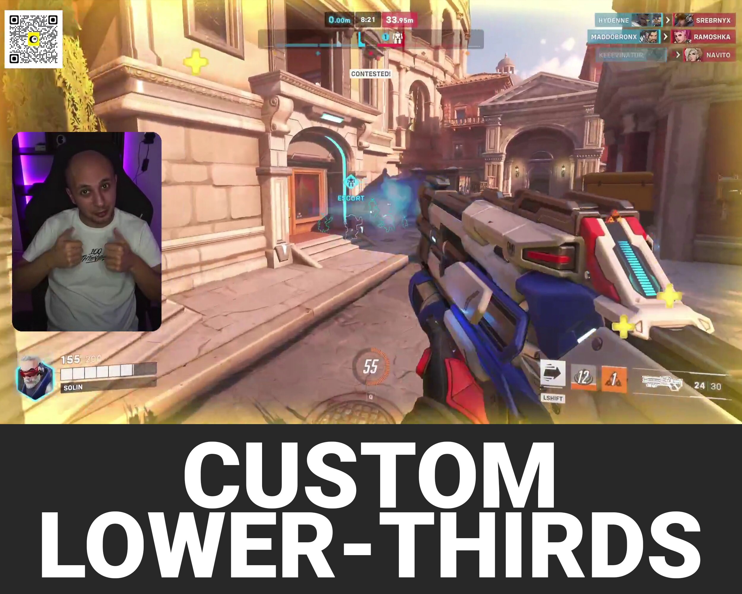 Custom QR Code Social Media Lower Thirds for Twitch Overlays, Animated ...
