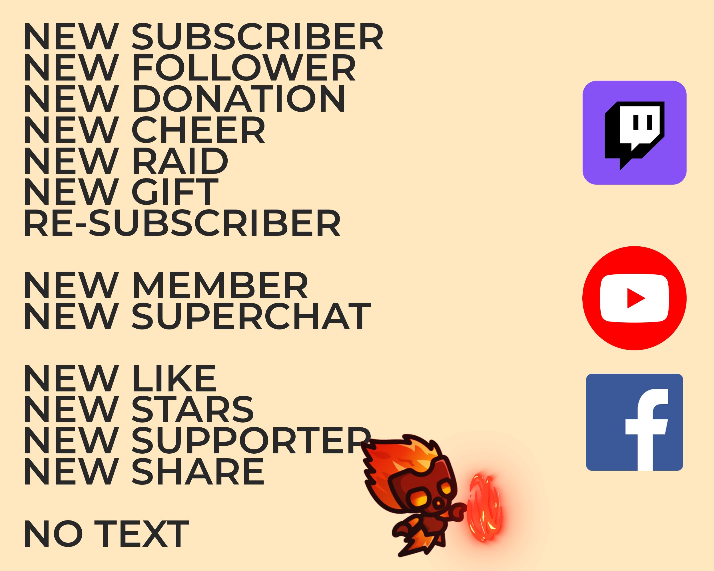 Fire Elemental Animated Alerts for Twitch Streams, Funny Chibi Alert ...