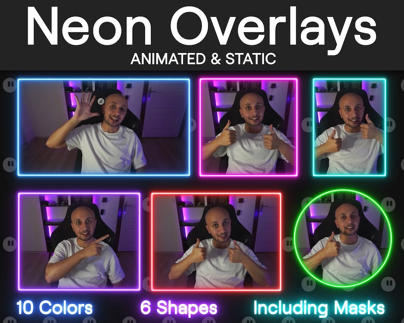 Neon Overlays Animated and Static Camera Borders for - Etsy UK