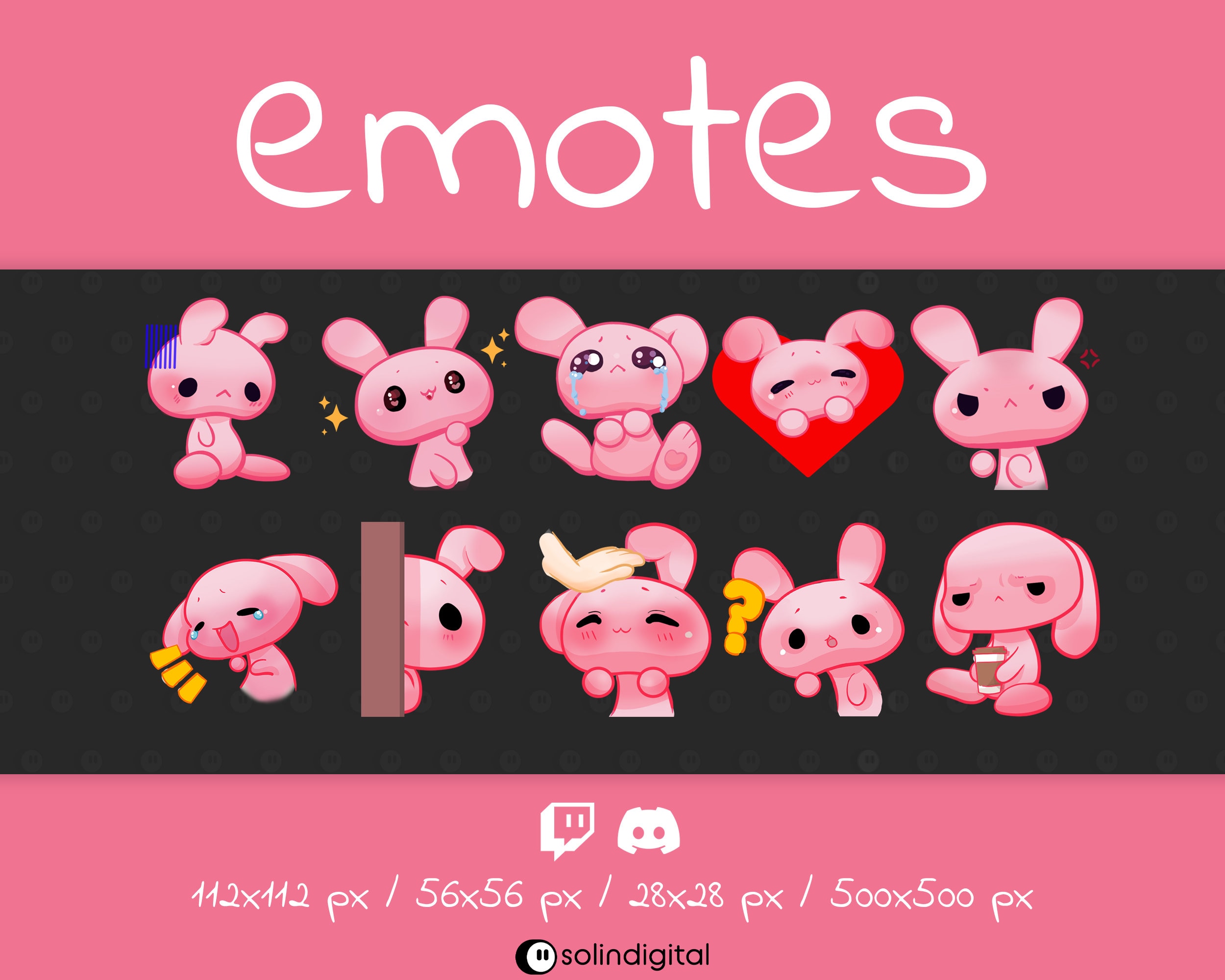 Cute Bunny Emotes 10x Kawaii Rabbit Emotes for Twitch - Etsy