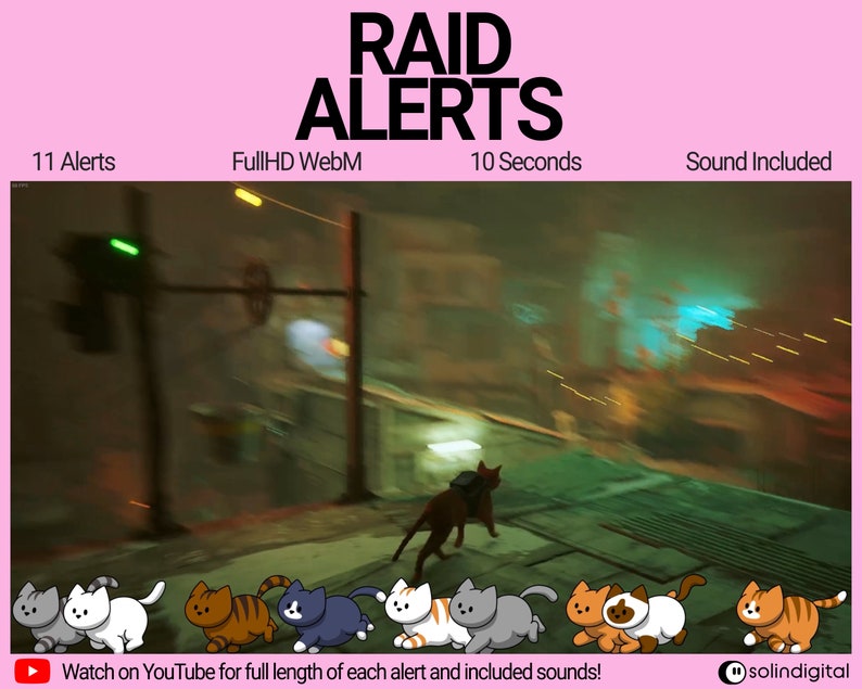 Cats Raid Alerts for Twitch Streamers, Chibi Cute Kawaii Funny Kittens ...