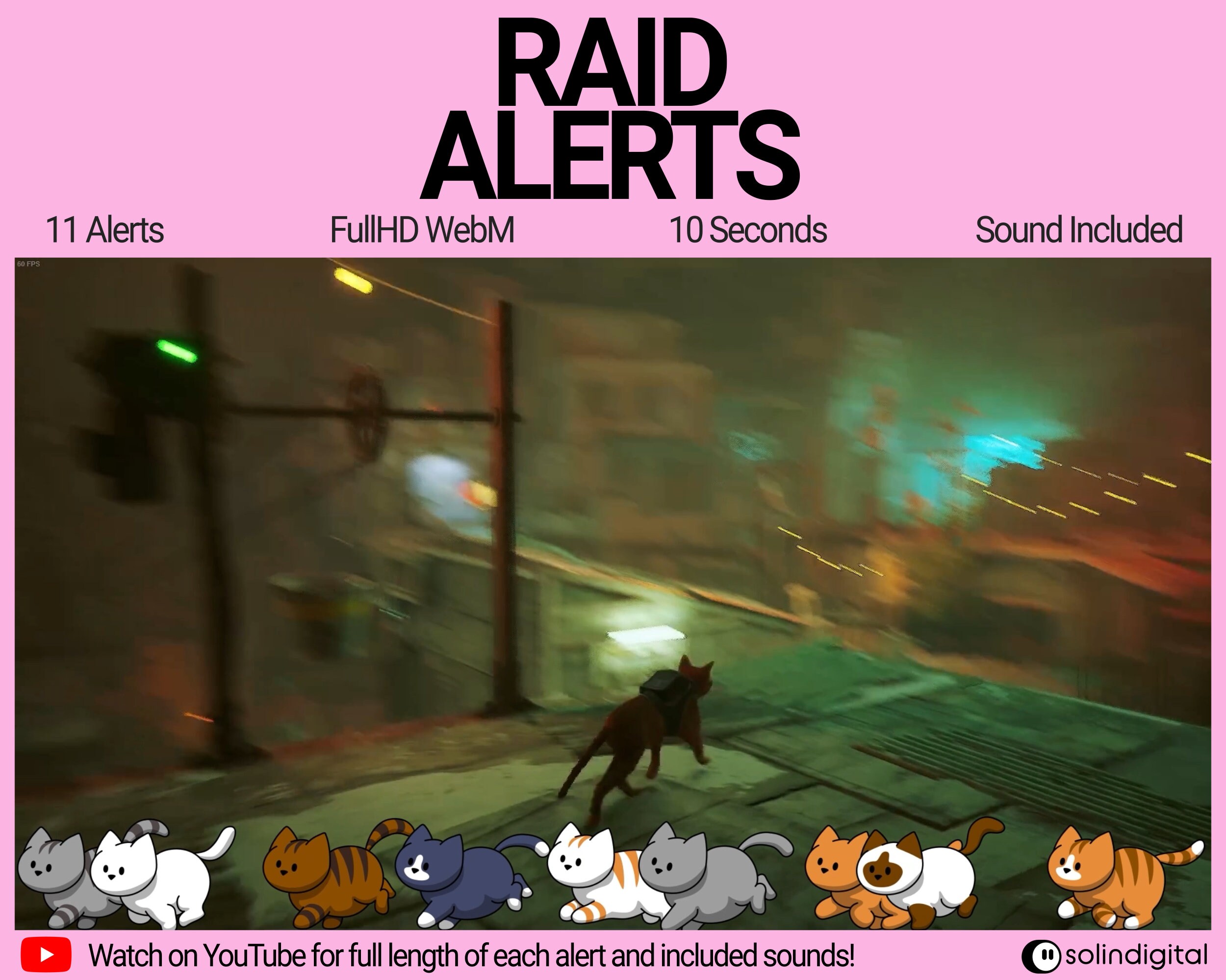 Cats Raid Alerts for Twitch Streamers, Chibi Cute Kawaii Funny Kittens ...