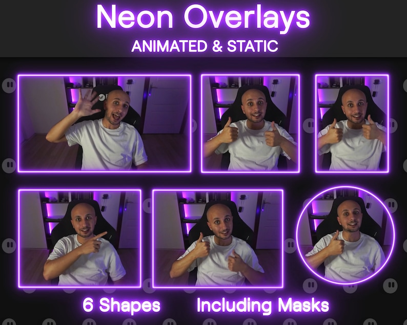 Neon Overlays, Animated and Static Camera Borders for Streaming, Cute ...