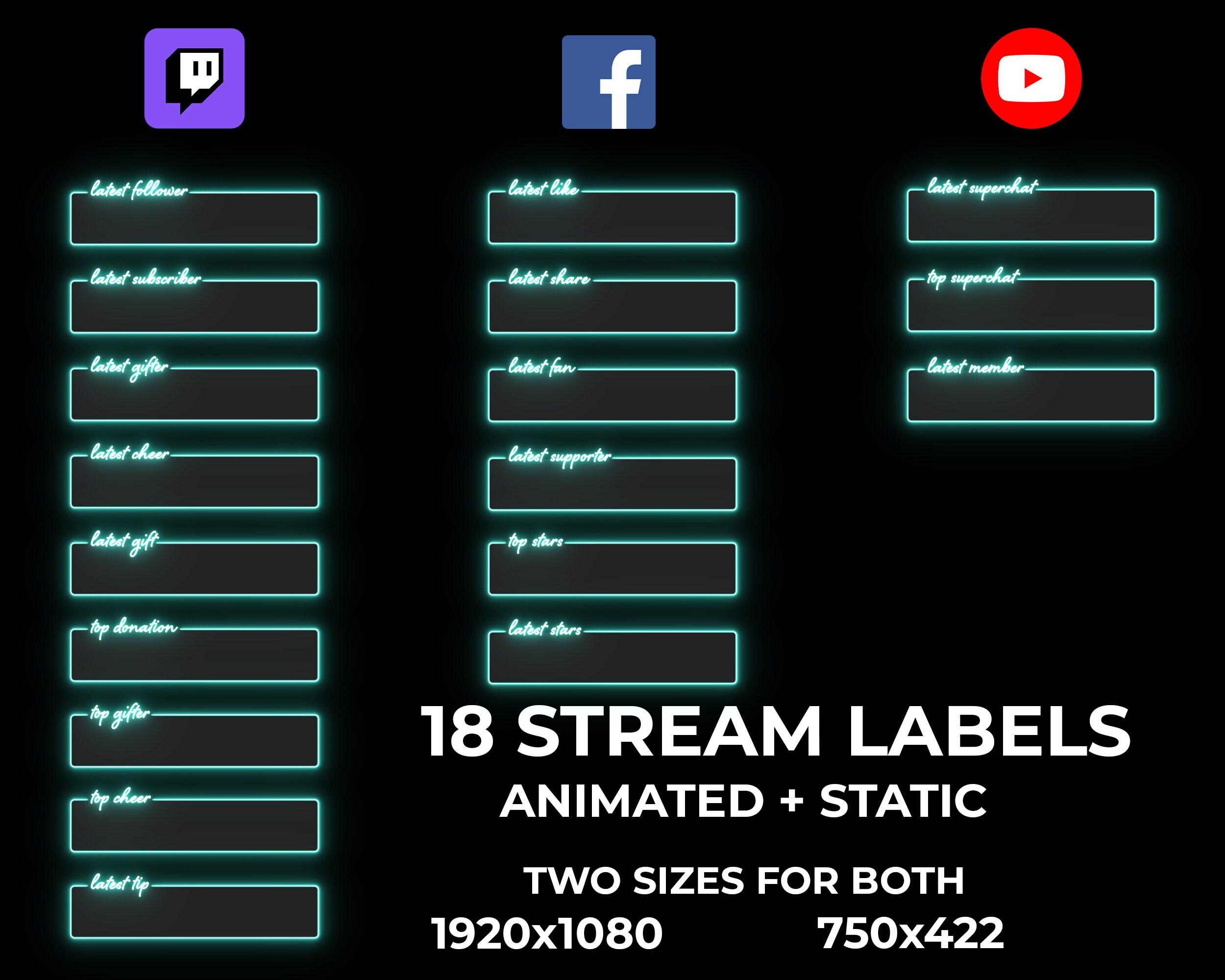 Animated Neon Stream Labels Twitch Labels Latest Follower - Etsy