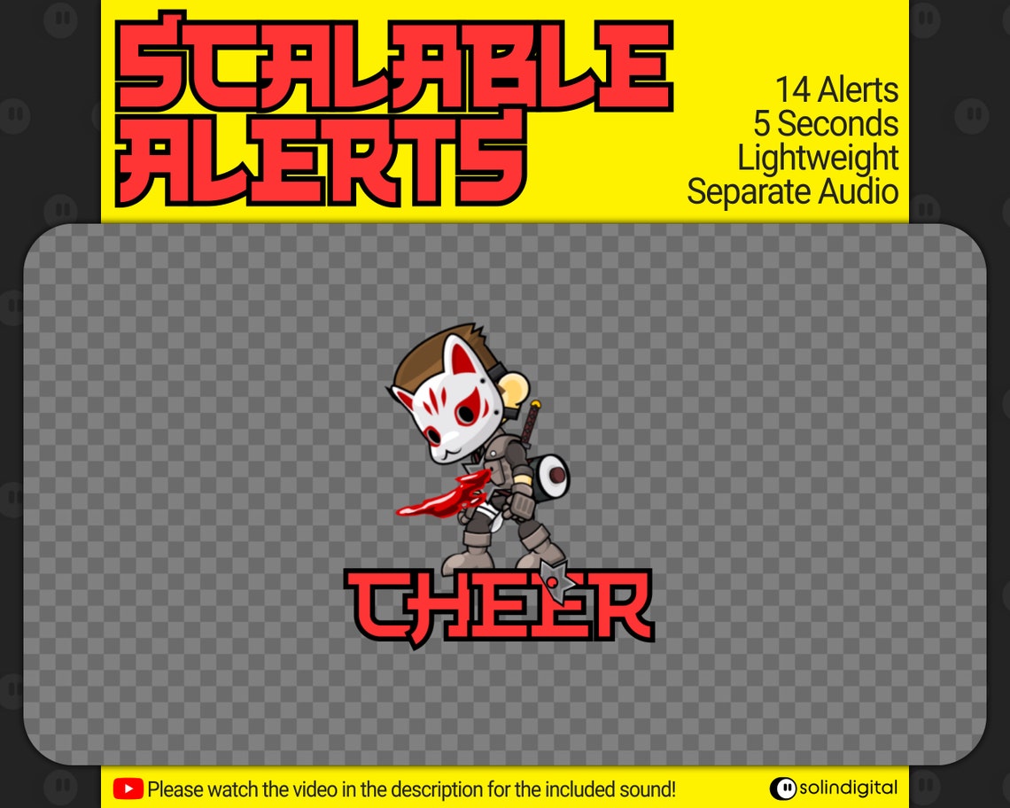 Ninja Scalable Stream Alerts for Twitch, Animated Anbu Kitsune Shinobi ...