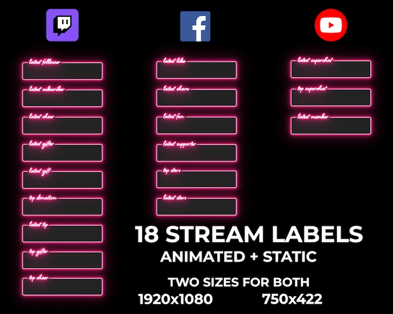 Animated Neon Stream Labels Twitch Labels Latest Follower - Etsy