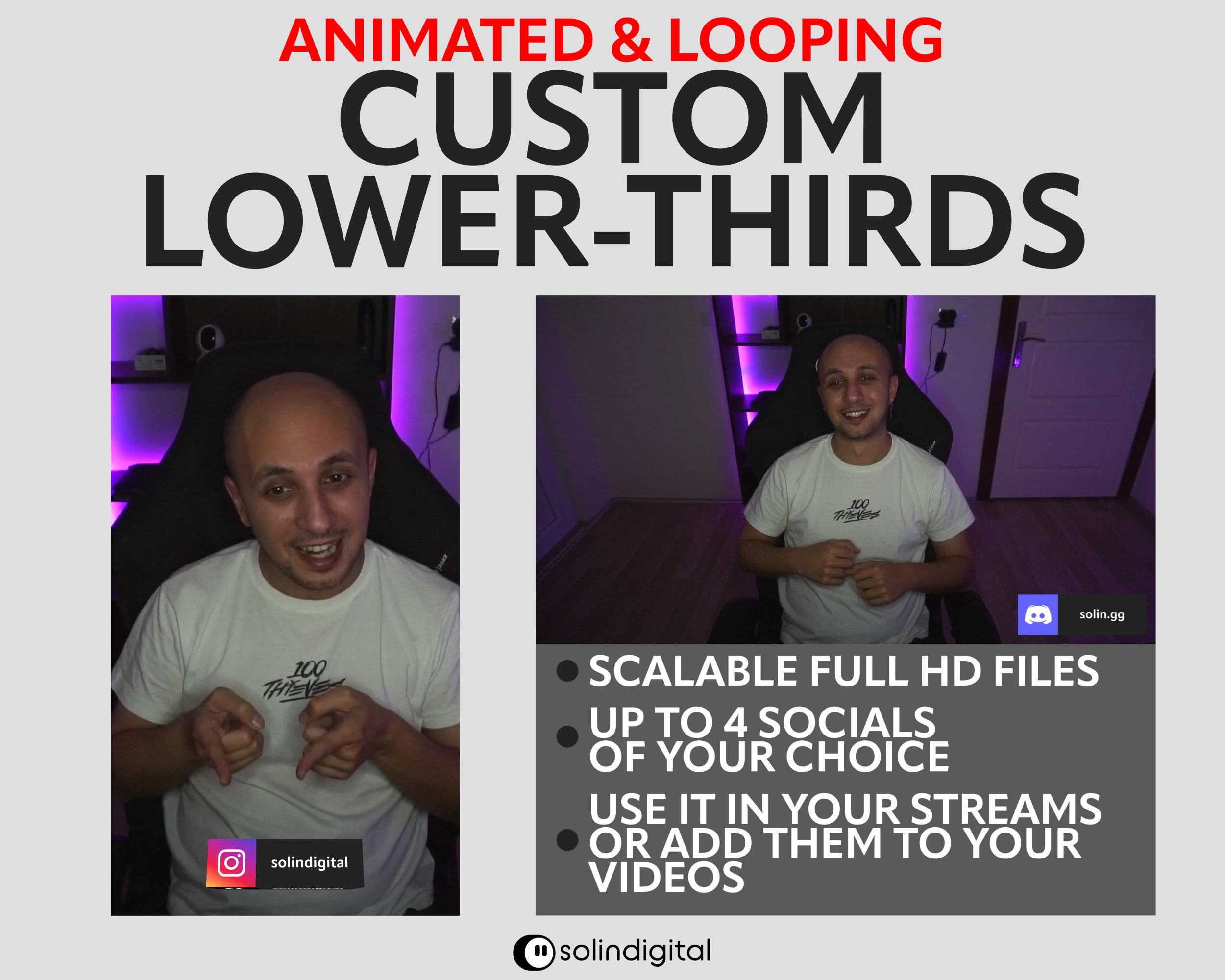 Custom Social Media Lower Thirds for Twitch, Youtube, Tiktok, Kick ...