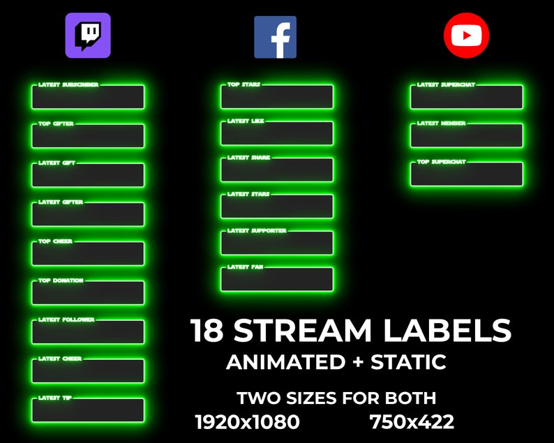 Animated Green Saber Stream Labels, Twitch Labels, Latest Follower ...