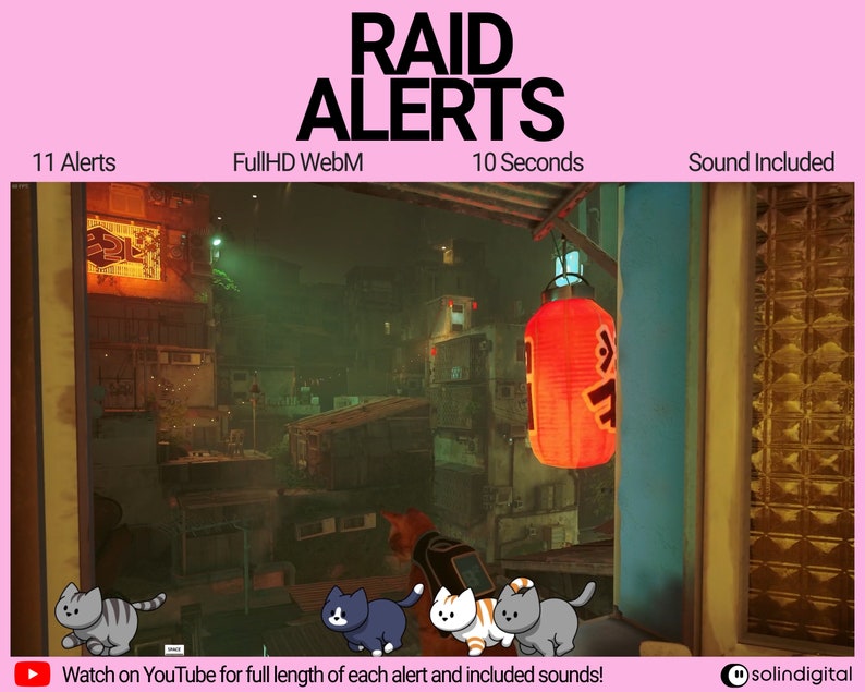 Cats Raid Alerts for Twitch Streamers, Chibi Cute Kawaii Funny Kittens ...