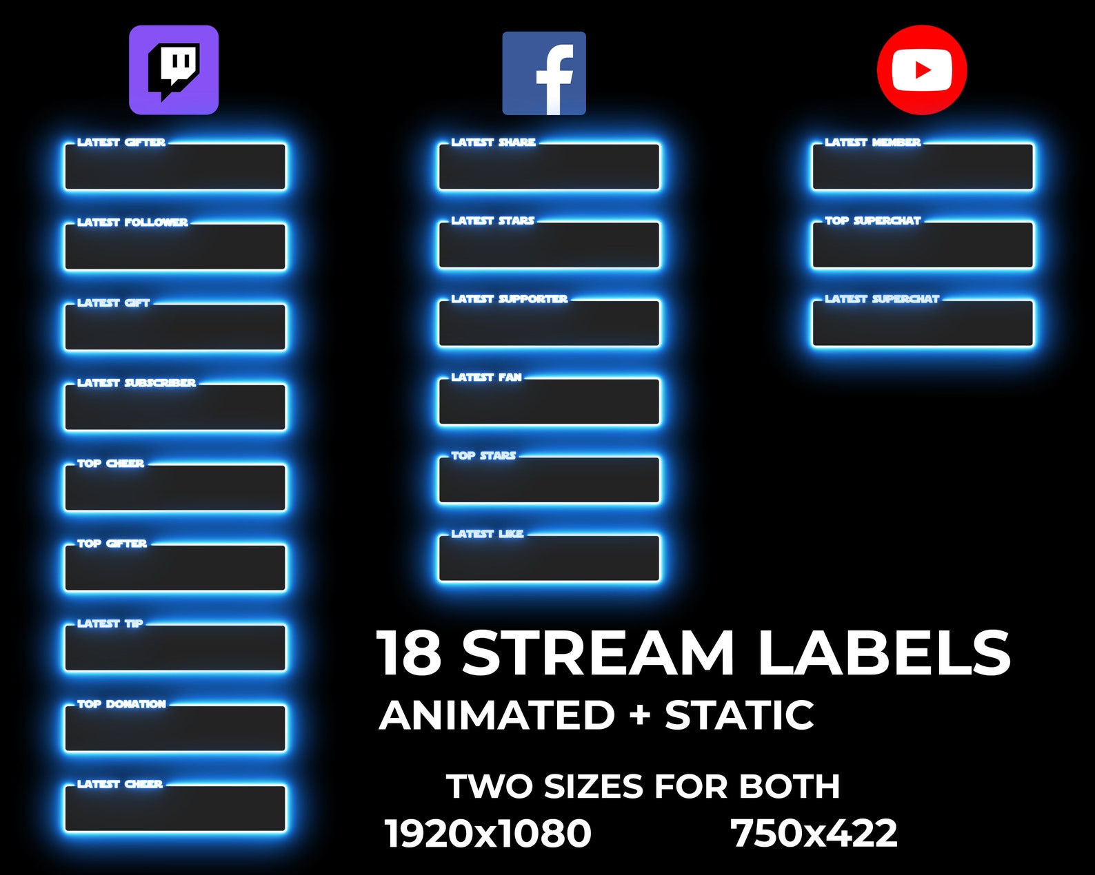 Animated Blue Saber Stream Labels, Twitch Labels, Latest Follower ...