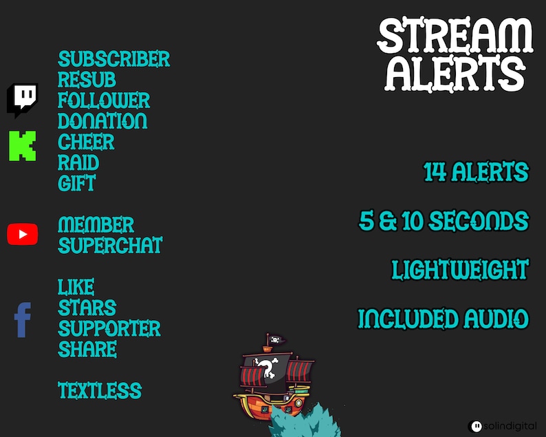 Pirate Ship Stream Alerts for Twitch, Animated One Sea Thieves Piece ...