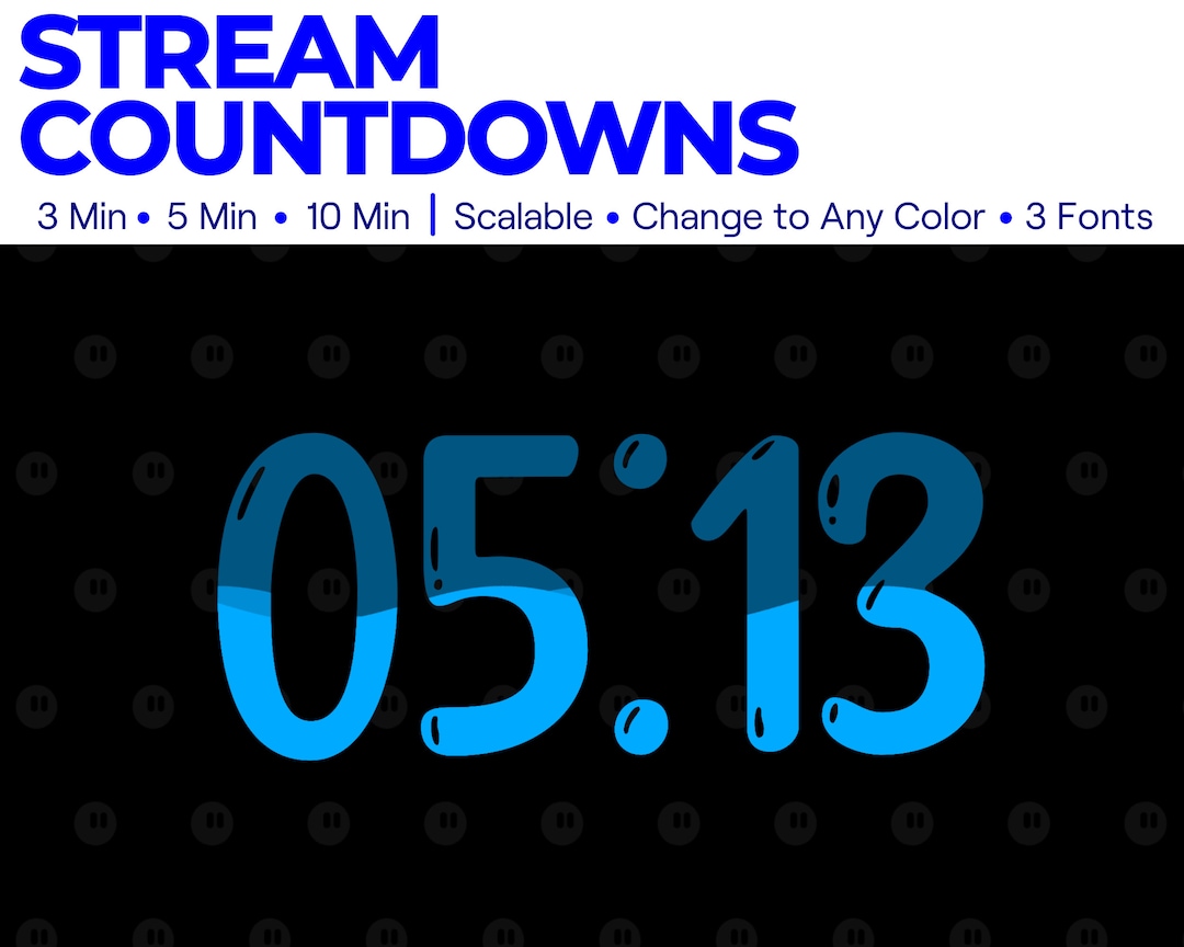 Water Stream Countdown, Stream Starting Timer With 3 Fonts, 3, 5 and 10 ...