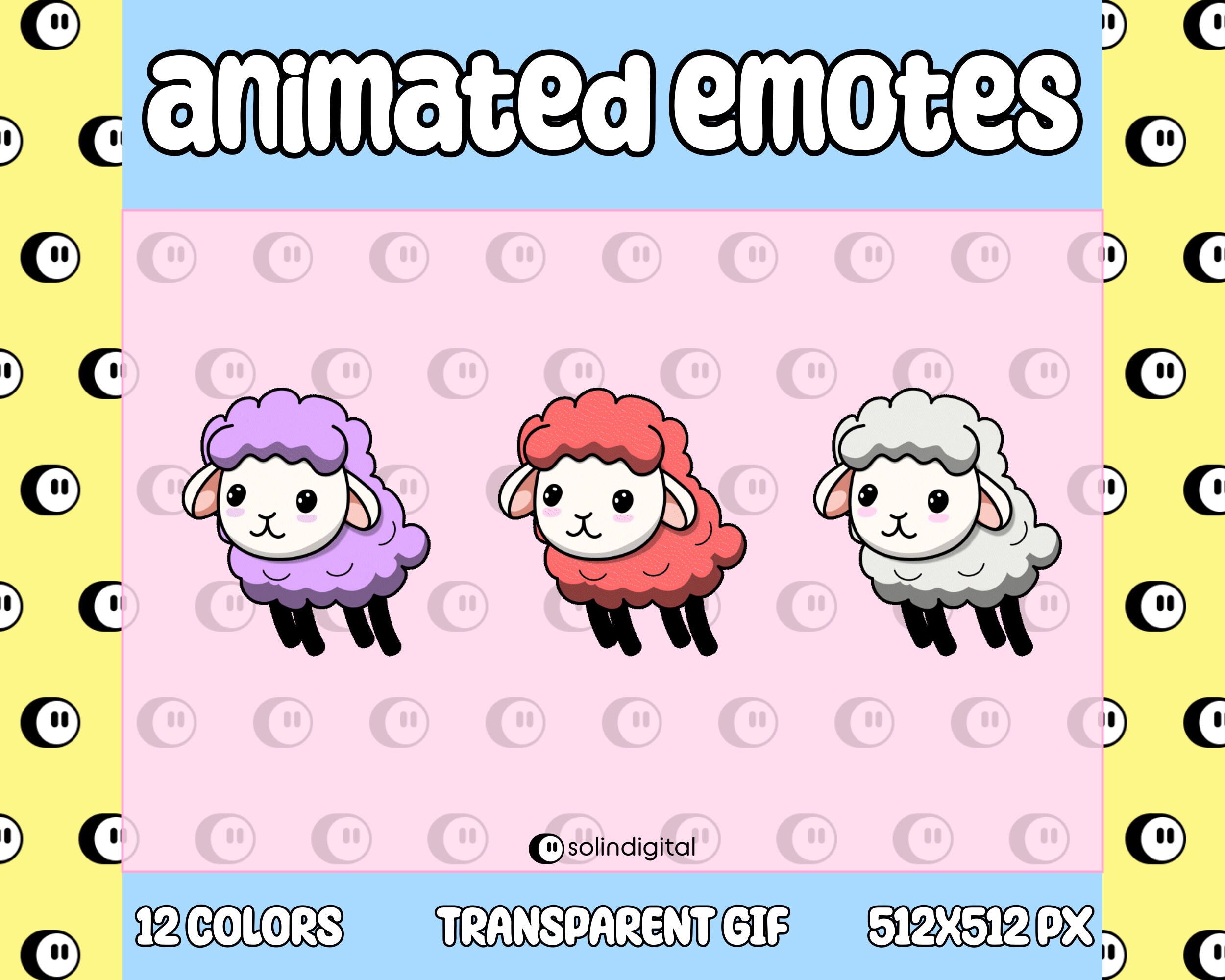 Fluffy Sheep Animated Emotes, 12 Colors, Cute Kawaii Chibi Lamb Vtuber ...