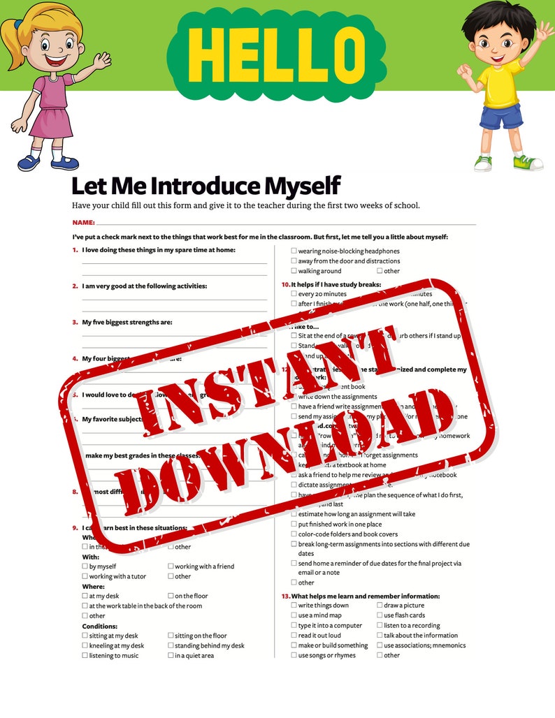 Hello - Let Me Introduce Myself - Printout to Help School Teachers ...