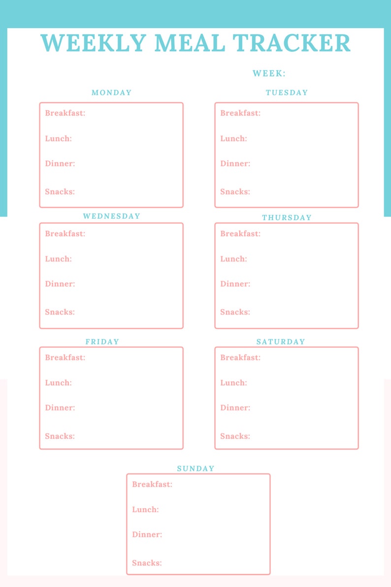 Printable Weekly Workout Tracker and Meal Tracker - Etsy