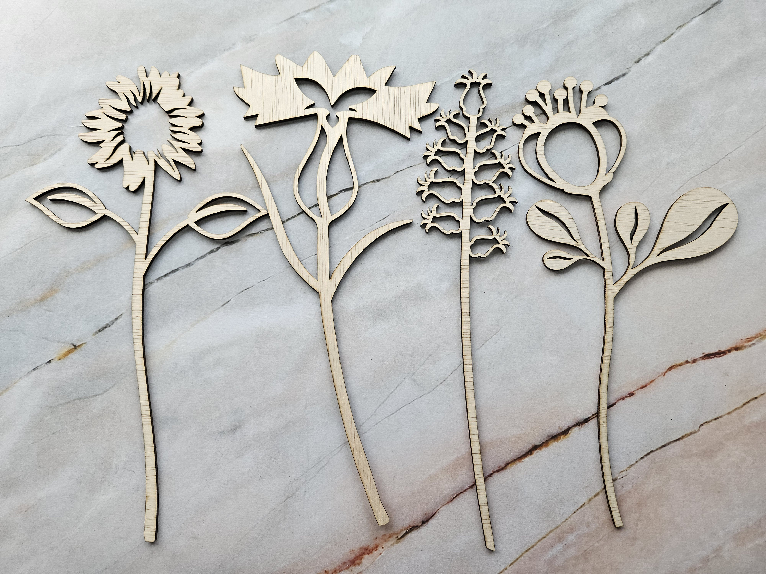 4 Large Flowers Wooden Flower Set Handmade Decorative Flowers Wooden ...