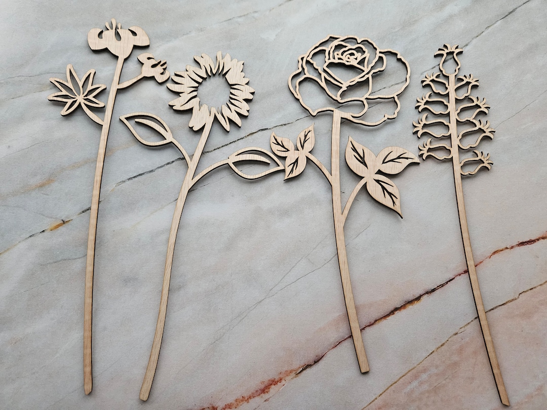 4 Large Flowers Wooden Flower Set Handmade Decorative Flowers Wooden ...