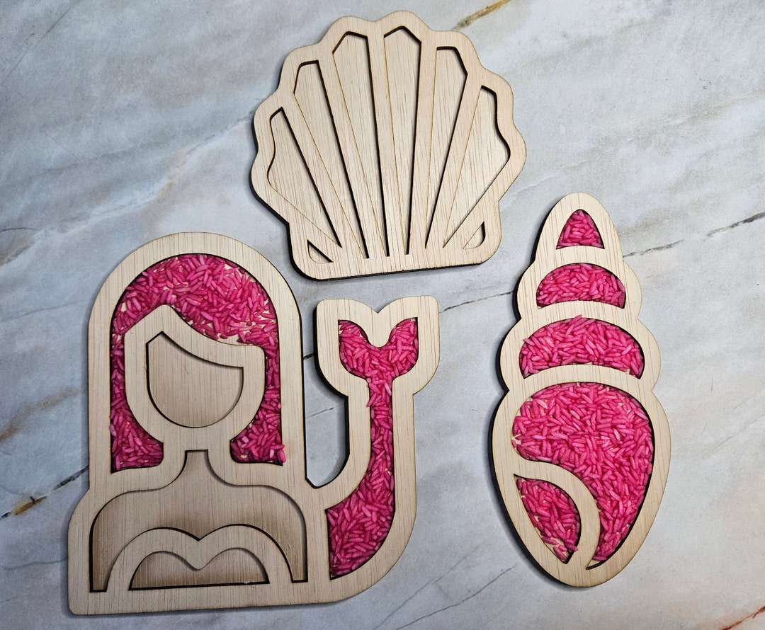 Sensory Wooden Filling Molds Mermaid and Shells, Wooden Filling Mold ...