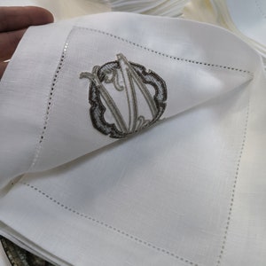 Custom Logo Embroidered Luxury Linen Napkin,double Lettered Monogrammed ...