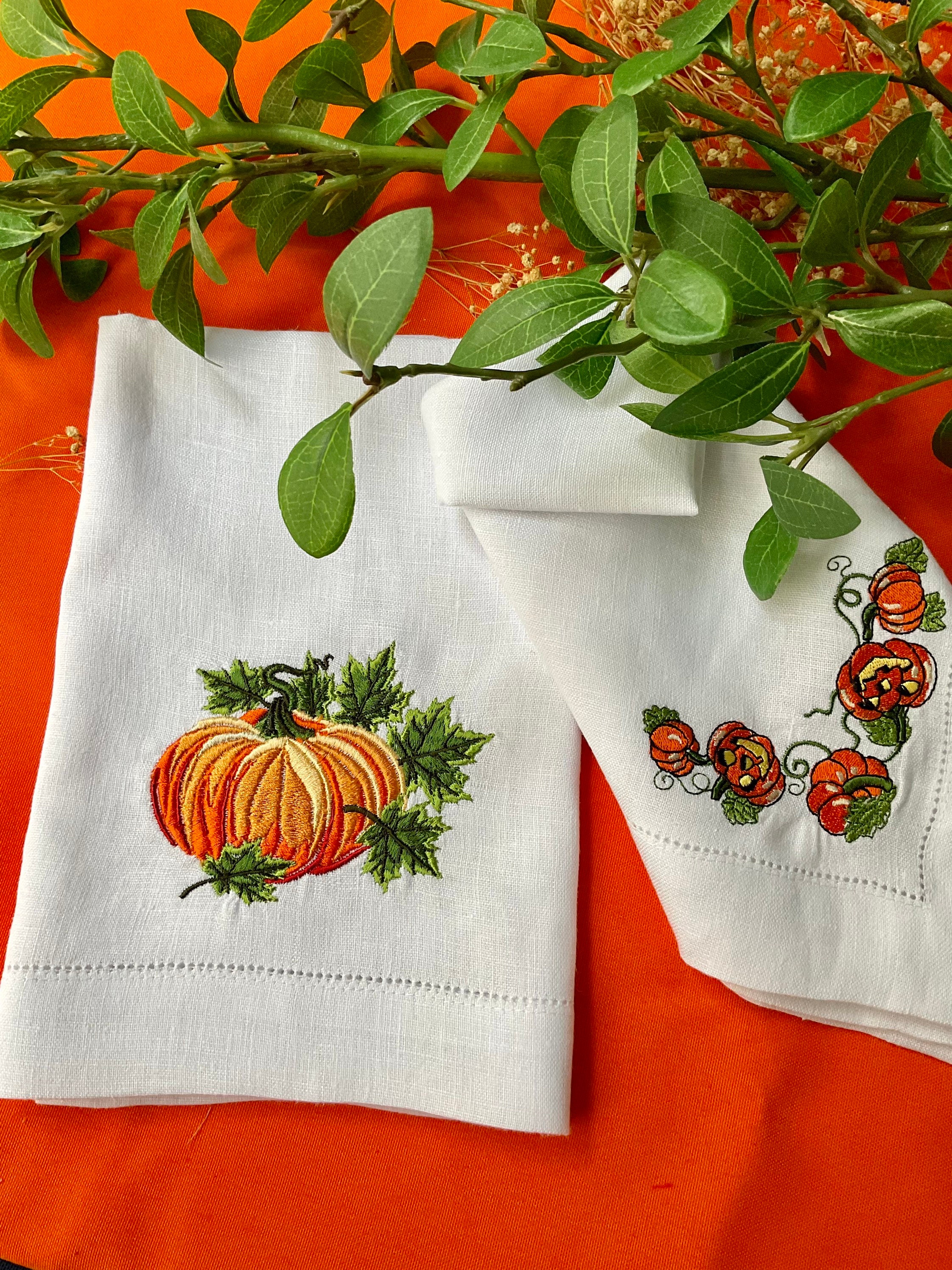 Cloth Embroidered Witch Ghost Pumpkin Bat Napkins Set, Halloween Fall ...