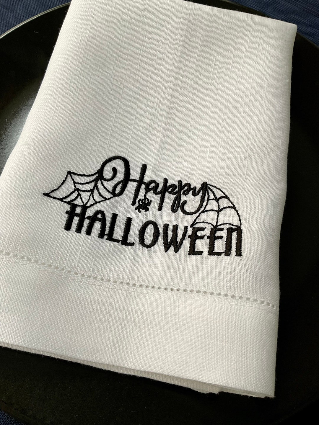 Custom Halloween Party Linen Napkins, Cloth Embroidered Witch Ghost ...