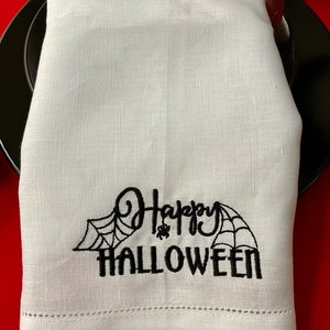 Custom Halloween Party Linen Napkins, Cloth Embroidered Witch Ghost ...