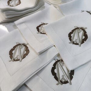 Custom Logo Embroidered Luxury Linen Napkin,double Lettered Monogrammed ...