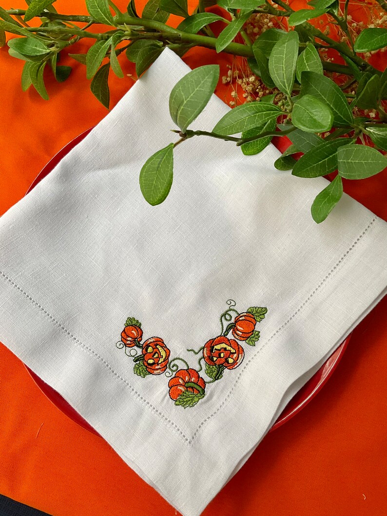 Cloth Embroidered Witch Ghost Pumpkin Bat Napkins Set, Halloween Fall ...