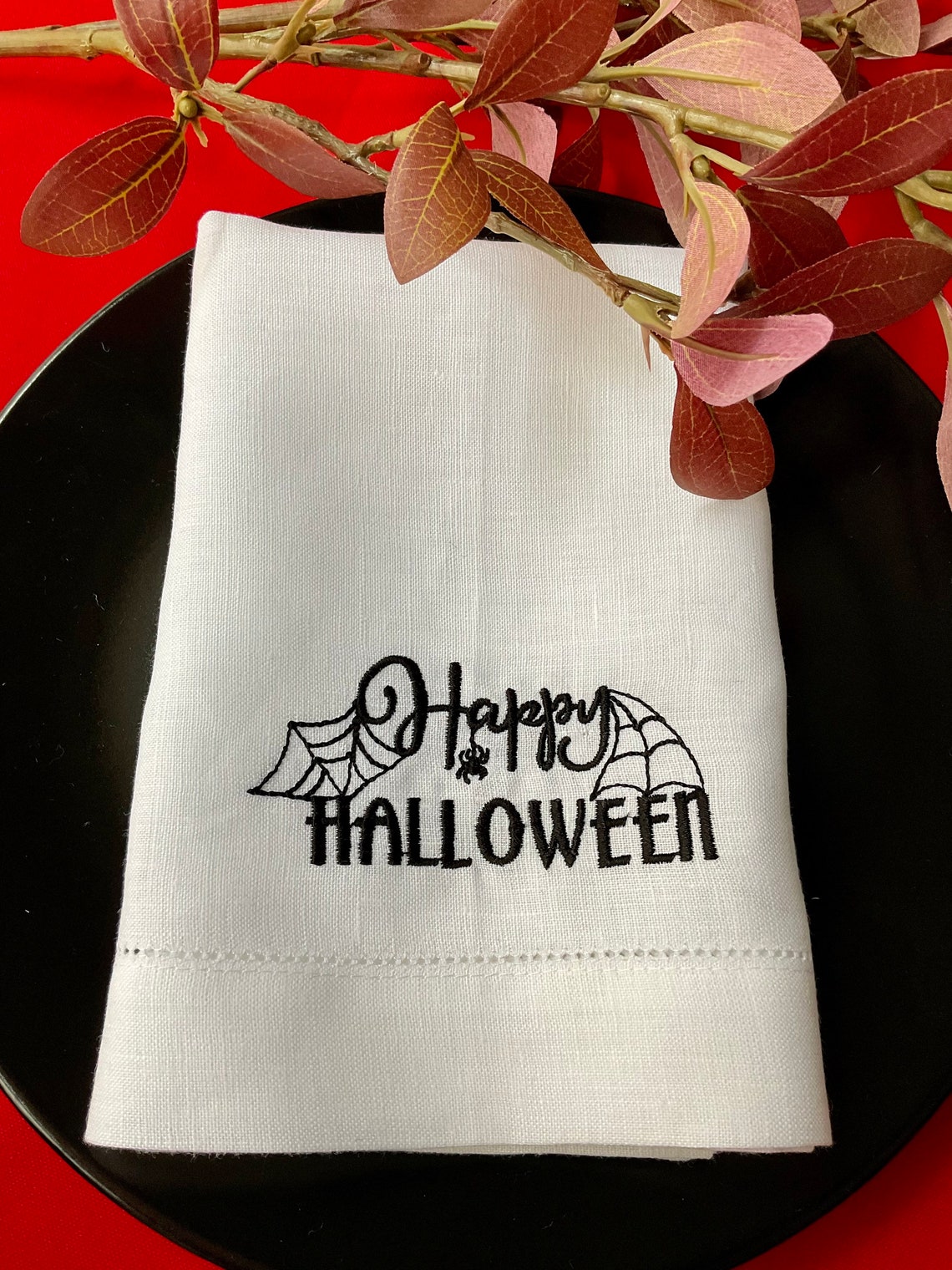Cloth Embroidered Witch Ghost Pumpkin Bat Napkins Set, Halloween Fall ...