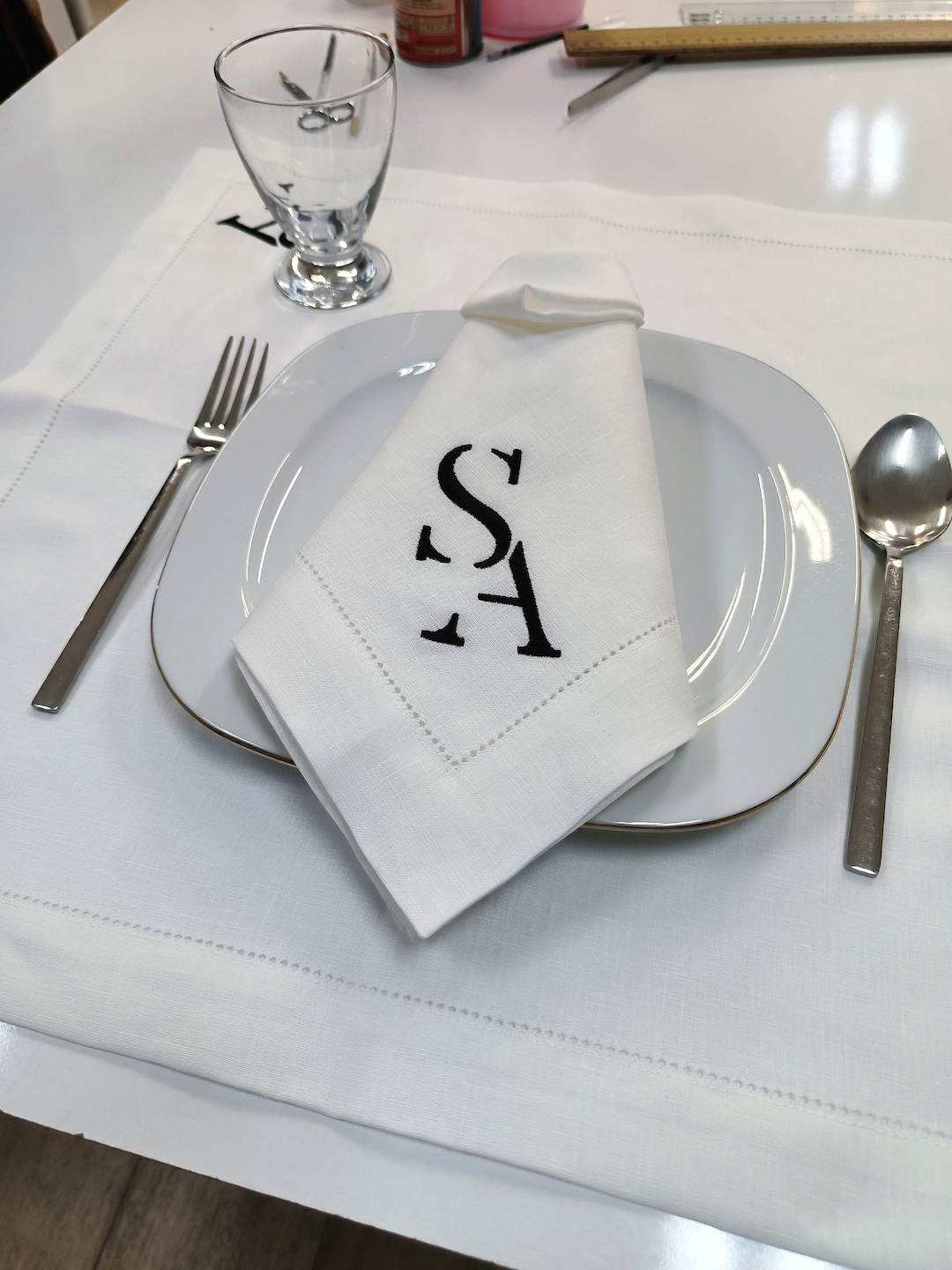 Custom Logo Embroidered Luxury Linen Napkin, Personalized Linen ...