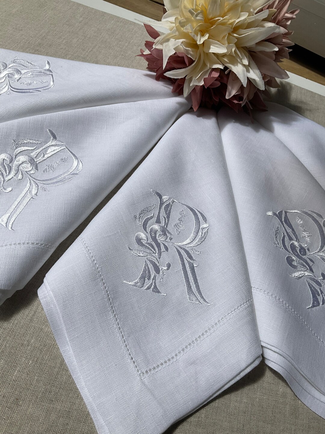 Hemstitched Linen Christmas Napkin, Monogrammed Linen Napkins,linen ...