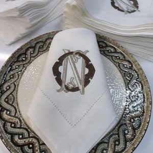 Custom Logo Embroidered Luxury Linen Napkin,double Lettered Monogrammed ...