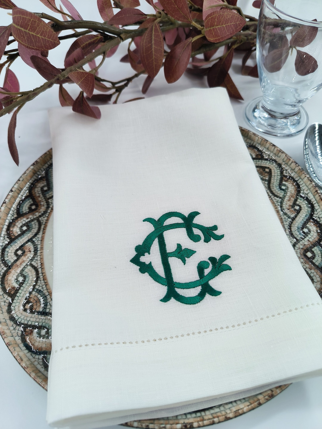Double Lettered Monogrammed Linen Napkins, Custom Wedding Linen Napkin ...