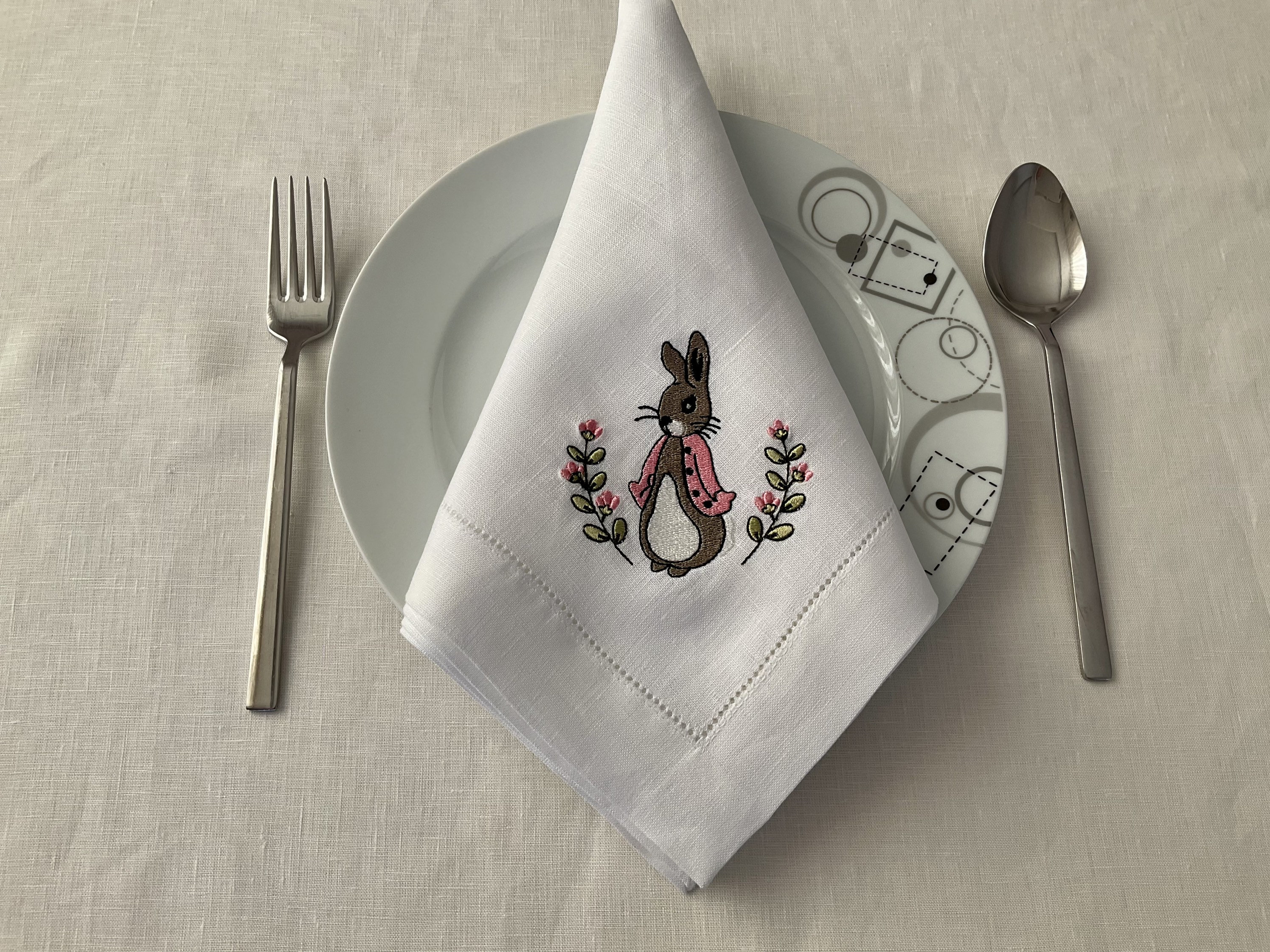 Embroidered Easter Bunny Linen Table Napkins, Easter Dinner Napkins ...